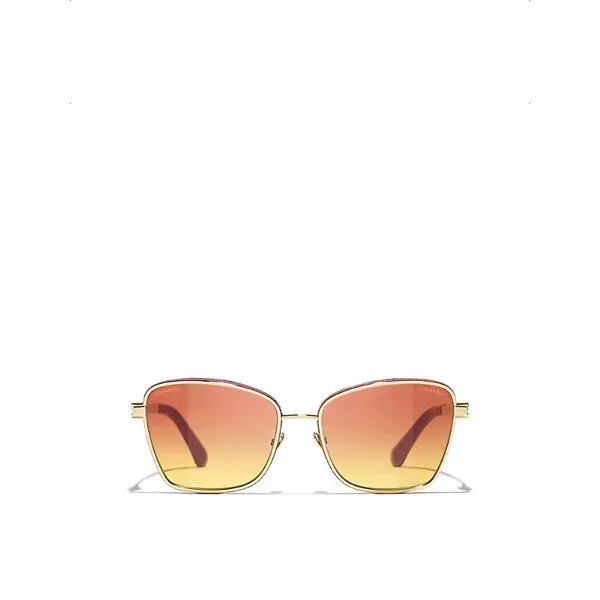 Chanel Cat Eye-frame Metal Sunglasses - Gold