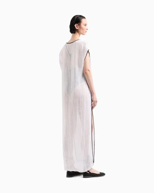 Giorgio Armani Linen-Blend Mesh Long Dress - White | Editorialist