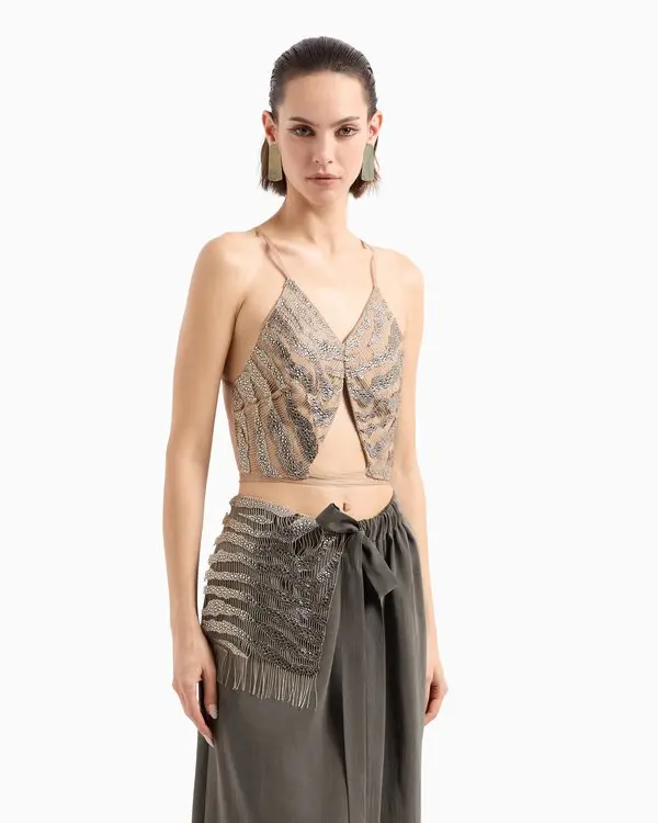 Giorgio Armani Embroidered Silk And Viscose Jersey Top