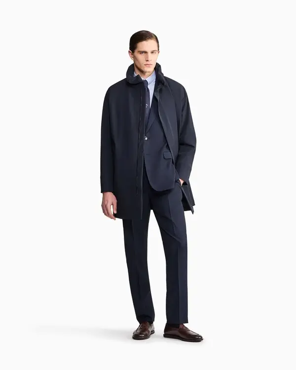 Giorgio Armani Stretch Nylon Pea Coat - Navy Blue