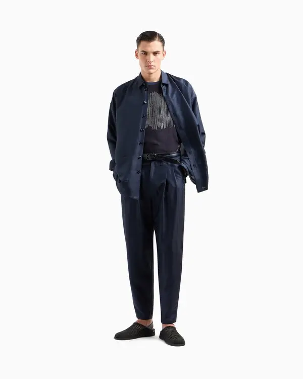 Giorgio Armani Printed Seersucker Viscose And Silk T-shirt Shirt