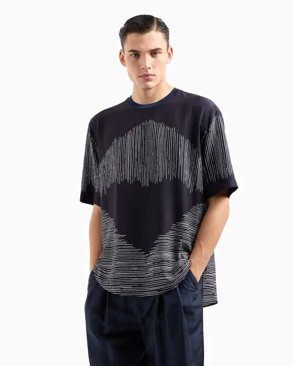 Giorgio Armani Printed Seersucker Viscose And Silk T-shirt Shirt