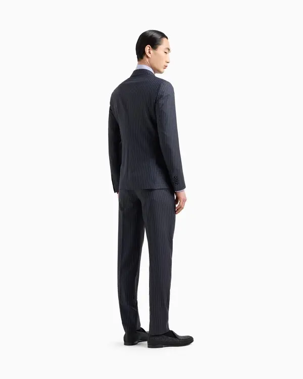 Giorgio Armani Napoli Line Double-breasted Pinstriped Suit In Virgin Wool - Blue