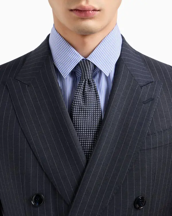 Giorgio Armani Napoli Line Double-breasted Pinstriped Suit In Virgin Wool - Blue