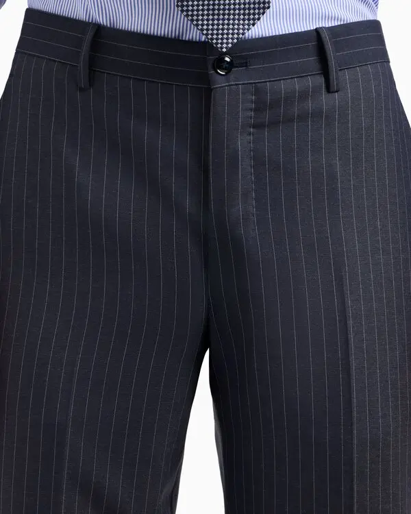 Giorgio Armani Napoli Line Double-breasted Pinstriped Suit In Virgin Wool - Blue