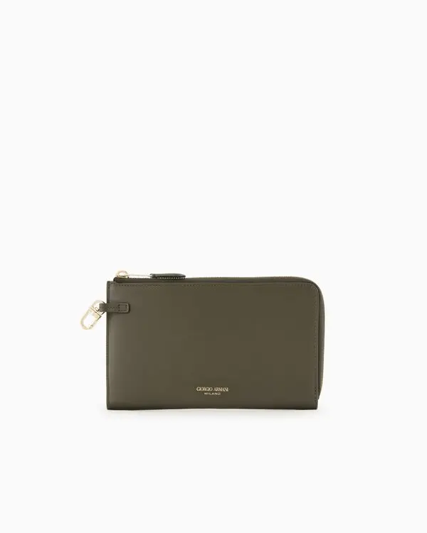 Giorgio Armani Leather Wrap-around Zip Wallet - Green