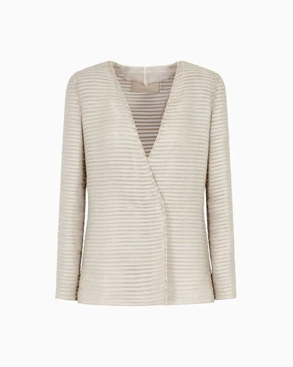Giorgio Armani Single-breasted Jacket In Silk Chiffon With Embroidered Suede Webbing