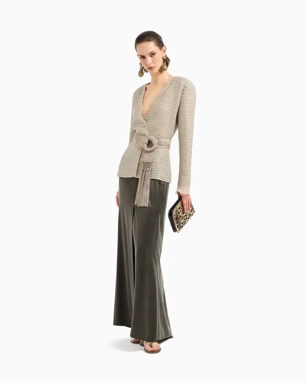Giorgio Armani Single-breasted Jacket In Silk Chiffon With Embroidered Suede Webbing