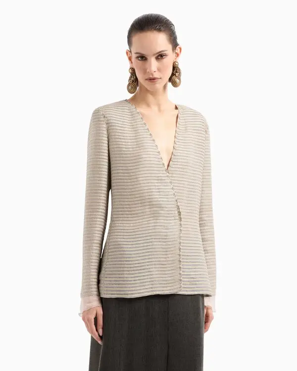 Giorgio Armani Single-breasted Jacket In Silk Chiffon With Embroidered Suede Webbing