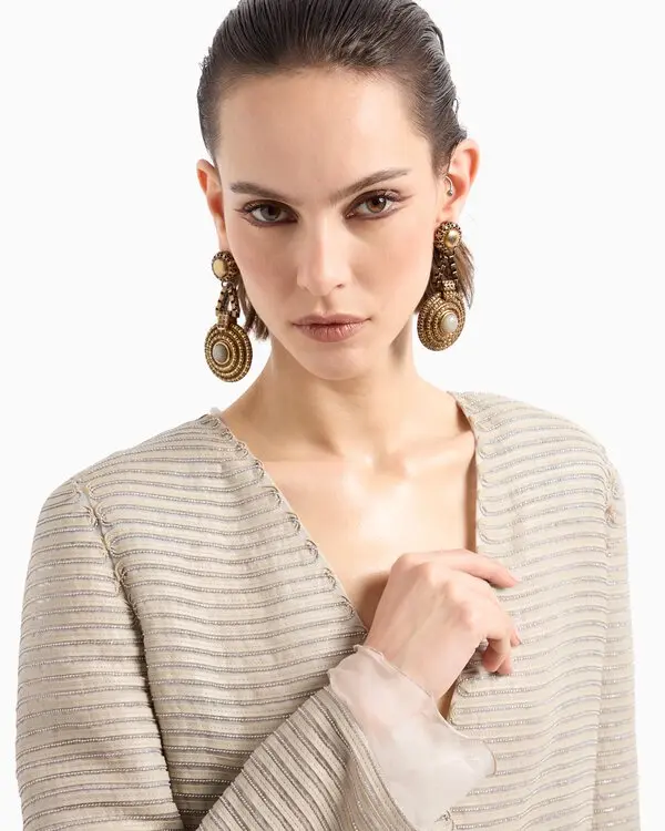 Giorgio Armani Single-breasted Jacket In Silk Chiffon With Embroidered Suede Webbing