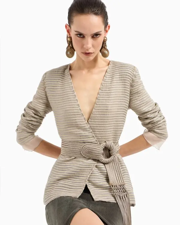 Giorgio Armani Single-breasted Jacket In Silk Chiffon With Embroidered Suede Webbing