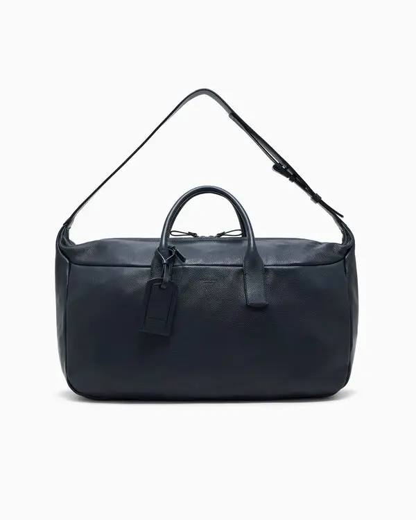 Giorgio Armani Pebbled Leather Duffle Bag - Navy Blue
