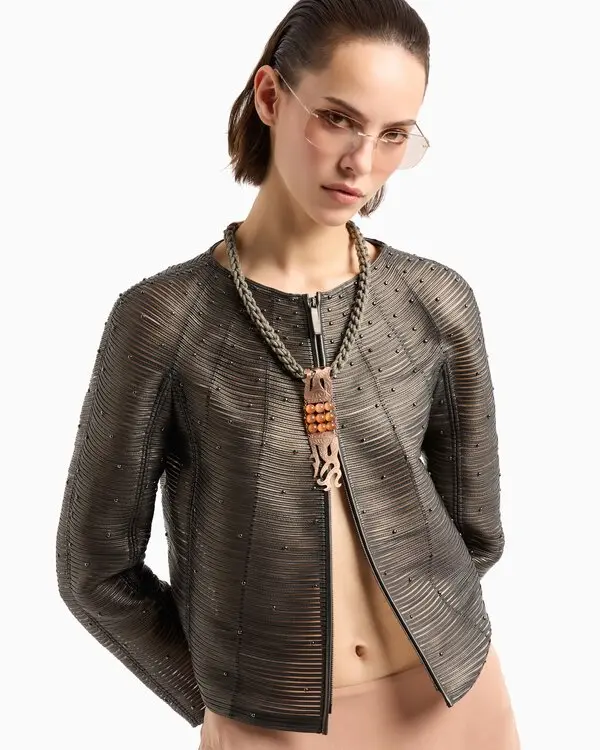 Giorgio Armani Pearlised Nappa Leather Jacket With Studs