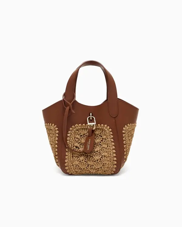 Giorgio Armani Small Handbag In Leather And Raffia