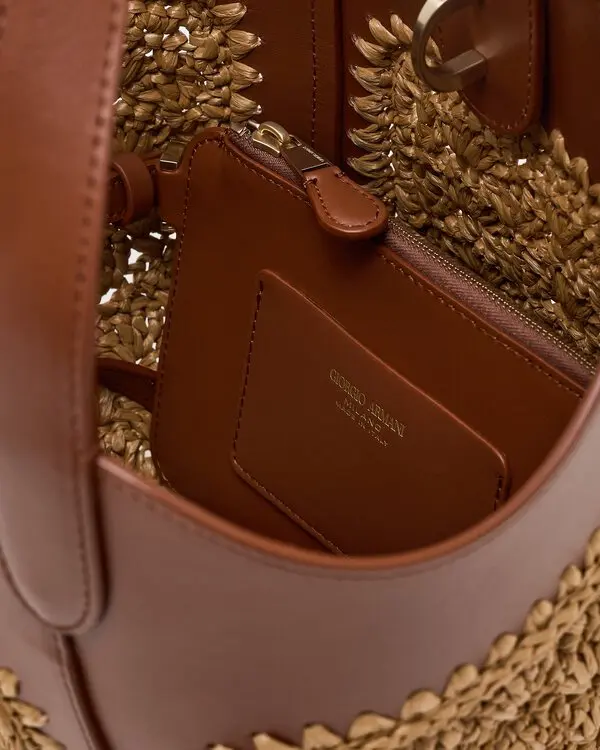 Giorgio Armani Small Handbag In Leather And Raffia