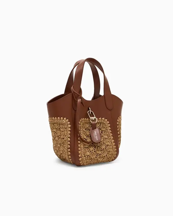 Giorgio Armani Small Handbag In Leather And Raffia