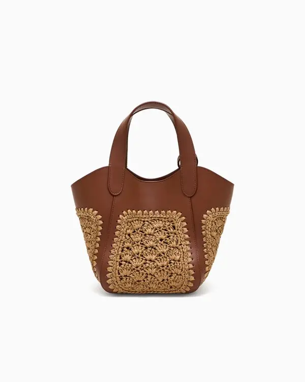 Giorgio Armani Small Handbag In Leather And Raffia