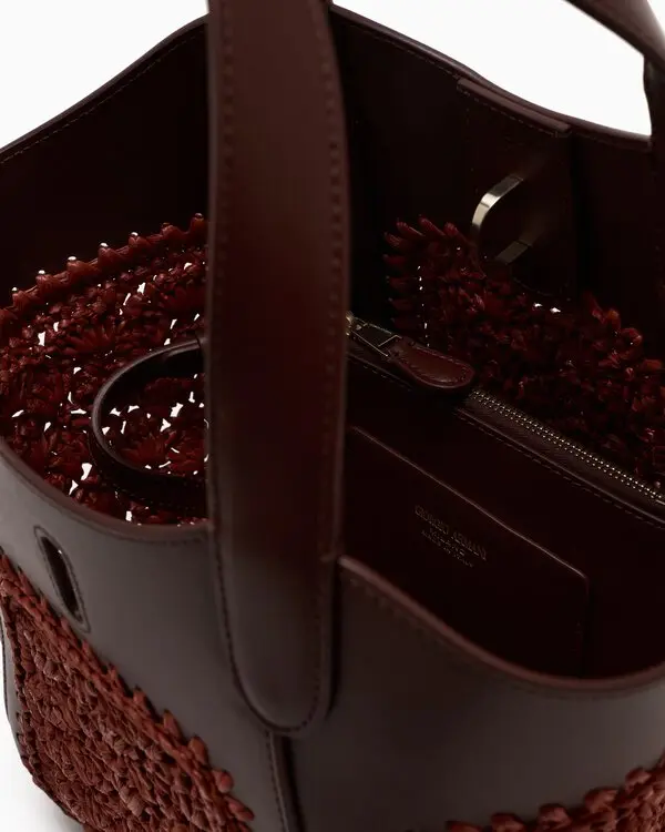 Giorgio Armani Small Handbag In Leather And Raffia - Orange