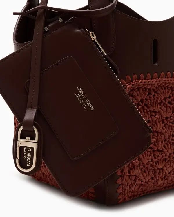 Giorgio Armani Small Handbag In Leather And Raffia - Orange