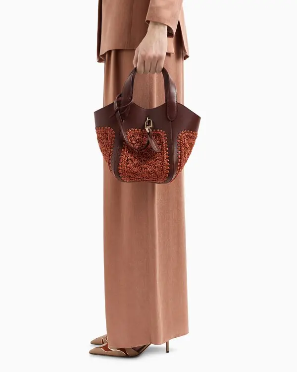 Giorgio Armani Small Handbag In Leather And Raffia - Orange