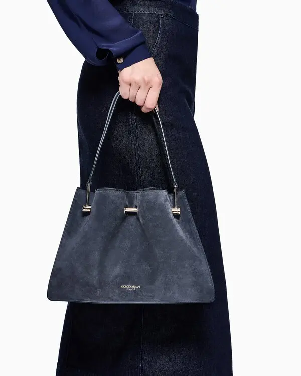 Giorgio Armani Small Suede Shopper - Grey