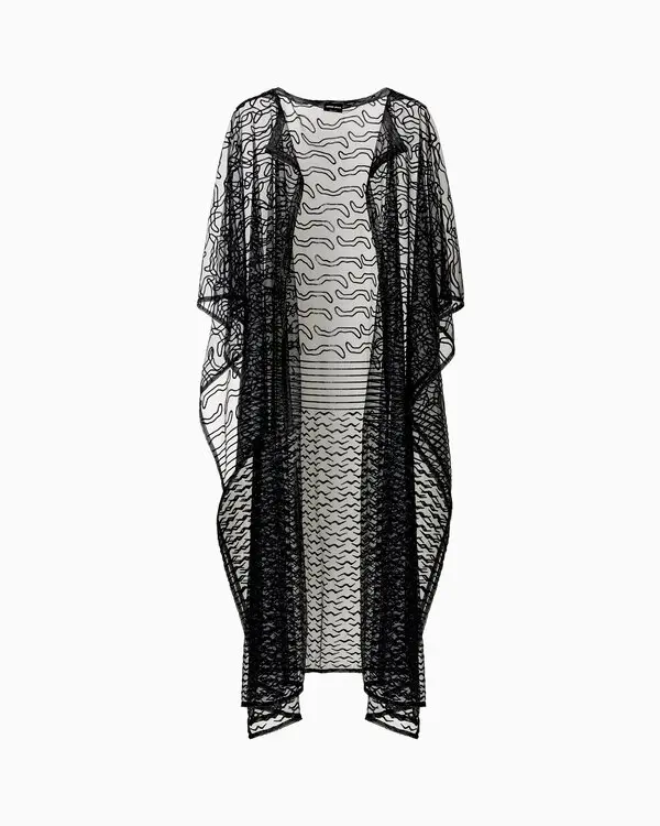 Giorgio Armani Embroidered Tulle Cape - Black