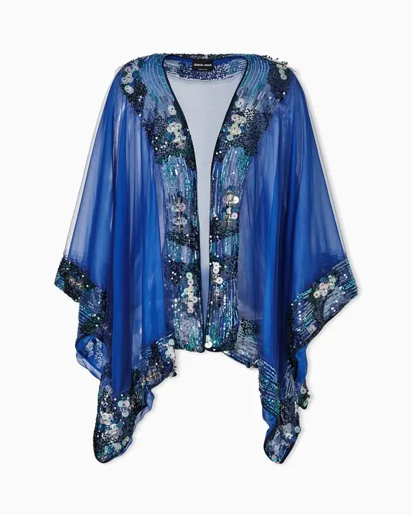 Giorgio Armani Embroidered Tulle Cape - Blue