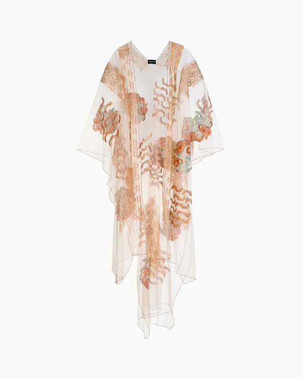Giorgio Armani Embroidered Tulle Cape - Orange