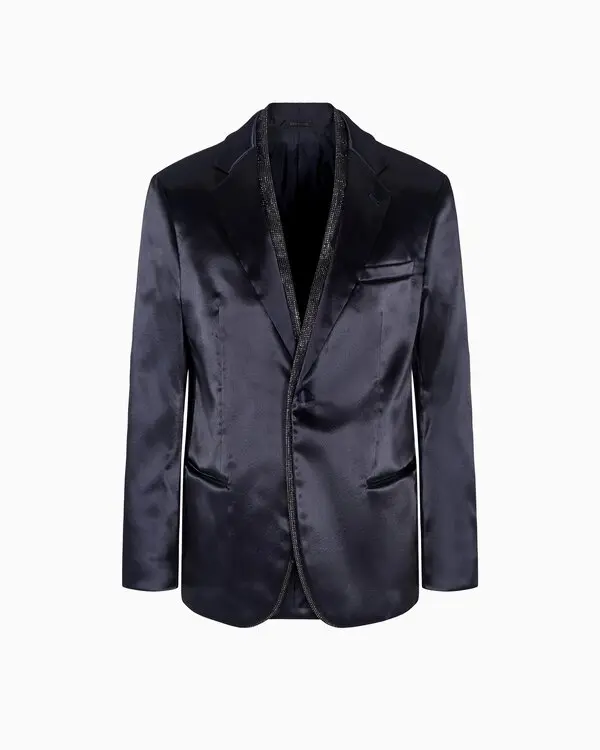 Giorgio Armani Soho Line Silk-blend Rhinestone Tuxedo Jacket - Navy_blue