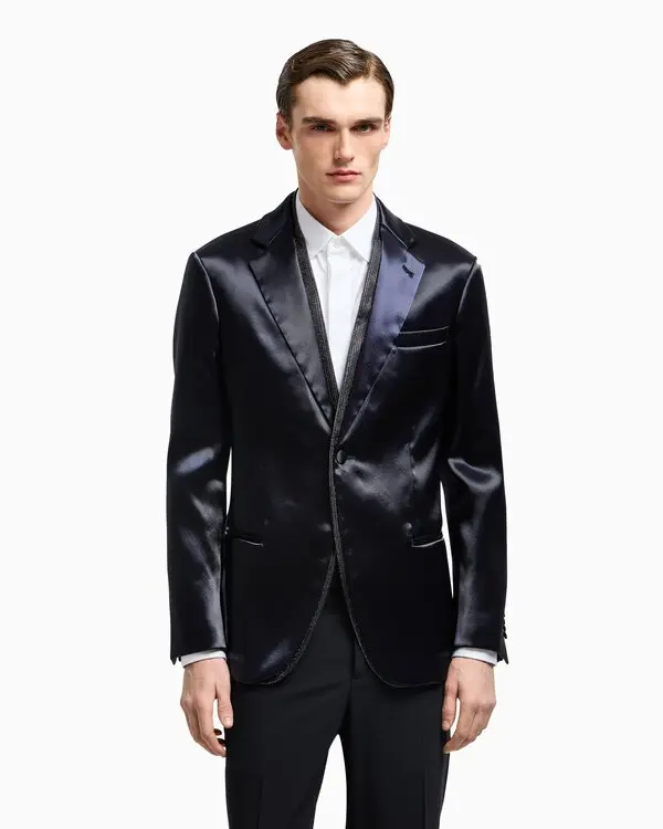 Giorgio Armani Soho Line Silk-blend Rhinestone Tuxedo Jacket - Navy_blue
