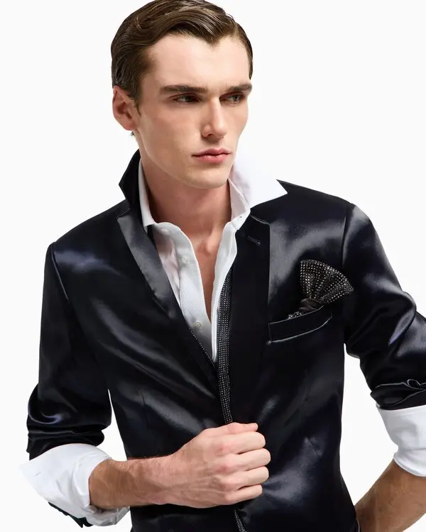 Giorgio Armani Soho Line Silk-blend Rhinestone Tuxedo Jacket - Navy_blue