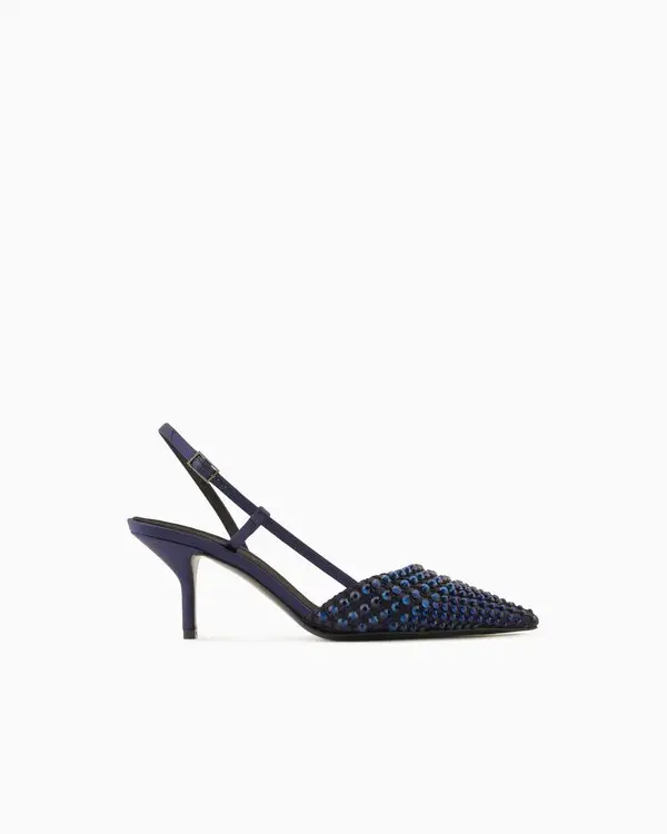 Giorgio Armani Satin, Mesh And Rhinestone Slingbacks - Two_tone