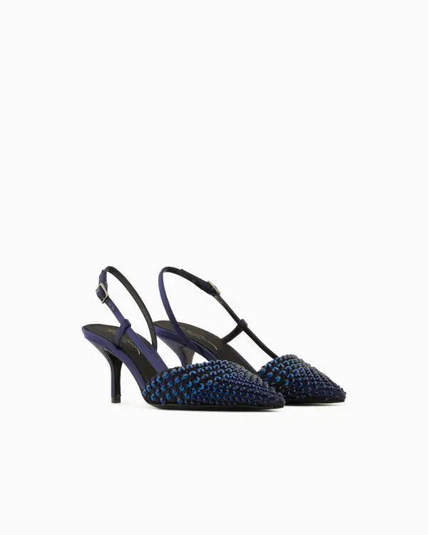 Giorgio Armani Satin, Mesh And Rhinestone Slingbacks - Two_tone
