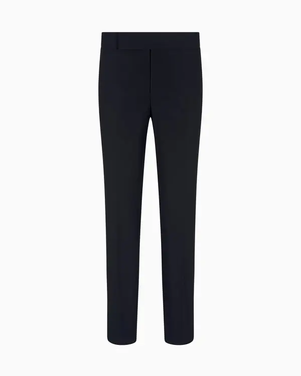 Giorgio Armani Virgin Wool Crêpe Flat-front Trousers - Navy_blue