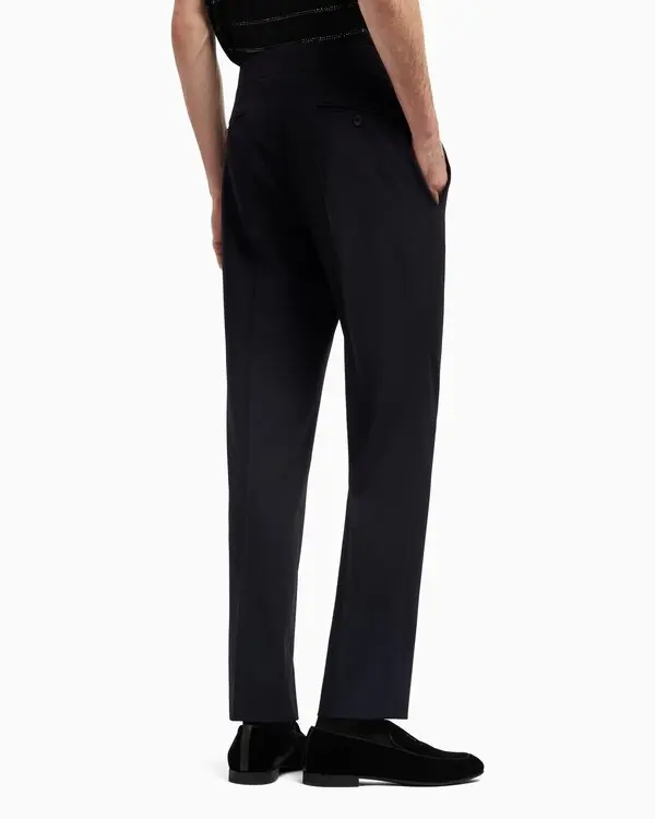 Giorgio Armani Virgin Wool Crêpe Flat-front Trousers - Navy_blue