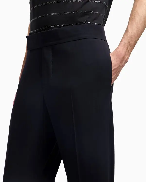 Giorgio Armani Virgin Wool Crêpe Flat-front Trousers - Navy_blue