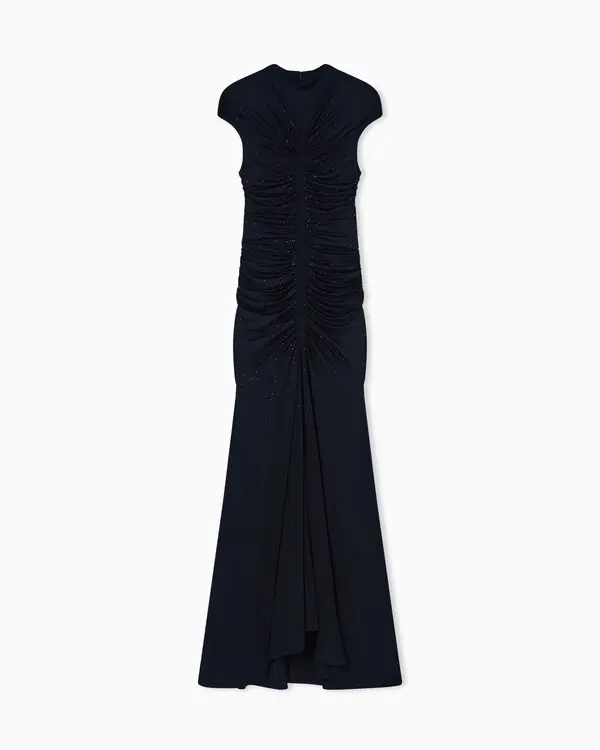 Giorgio Armani Viscose Jersey Long Dress With Rhinestones - Black