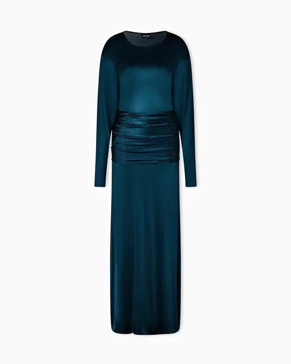 Giorgio Armani Viscose Jersey Long Dress With Rhinestones - Green