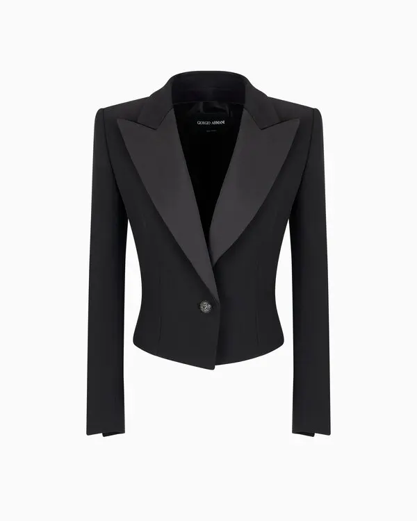 Giorgio Armani Glitter Silk-cady Single-breasted Short Jacket