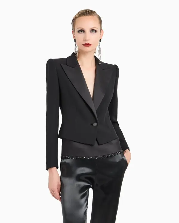 Giorgio Armani Glitter Silk-cady Single-breasted Short Jacket