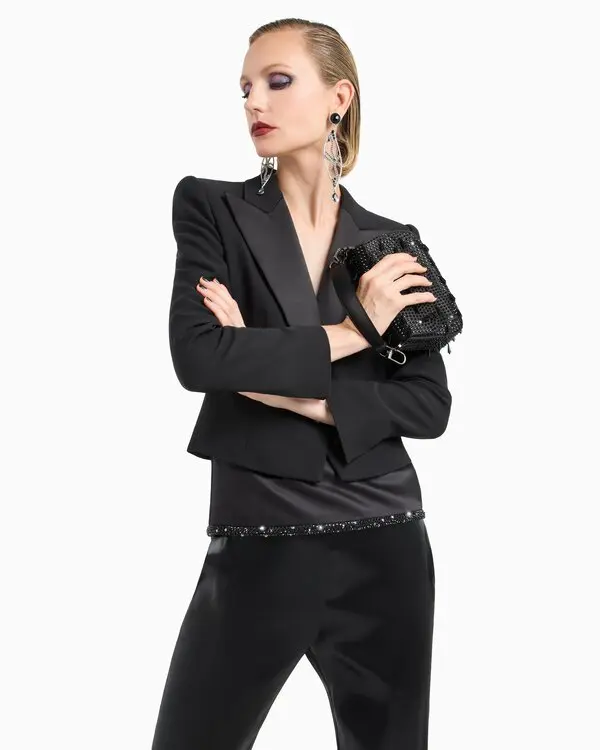 Giorgio Armani Glitter Silk-cady Single-breasted Short Jacket