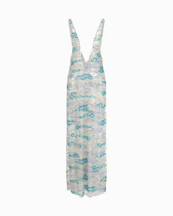 Giorgio Armani Embroidered Silk Maxi Dress - Patterned