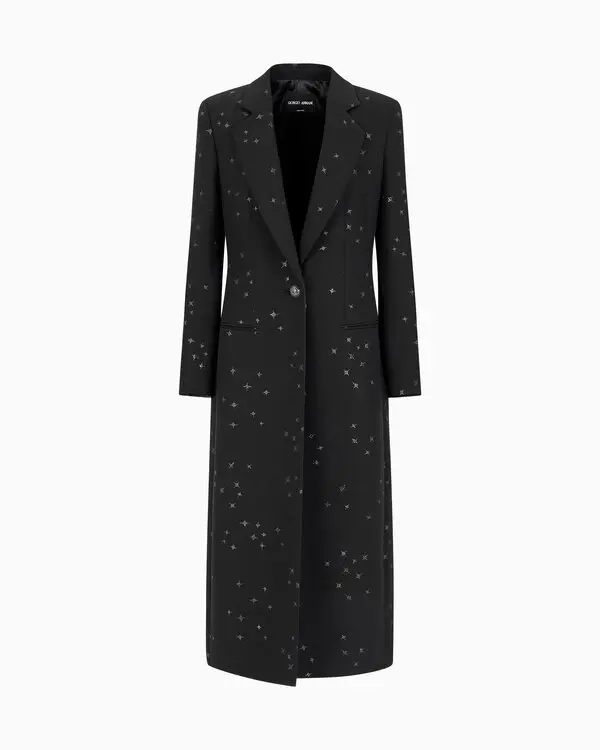 Giorgio Armani Silk Cady Long Coat With Glitter Motif
