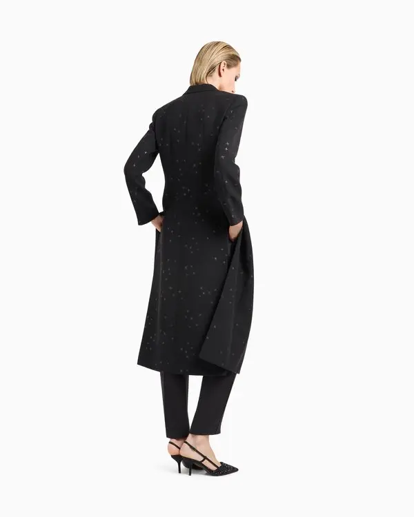 Giorgio Armani Silk Cady Long Coat With Glitter Motif