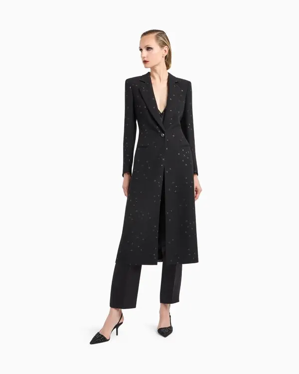 Giorgio Armani Silk Cady Long Coat With Glitter Motif
