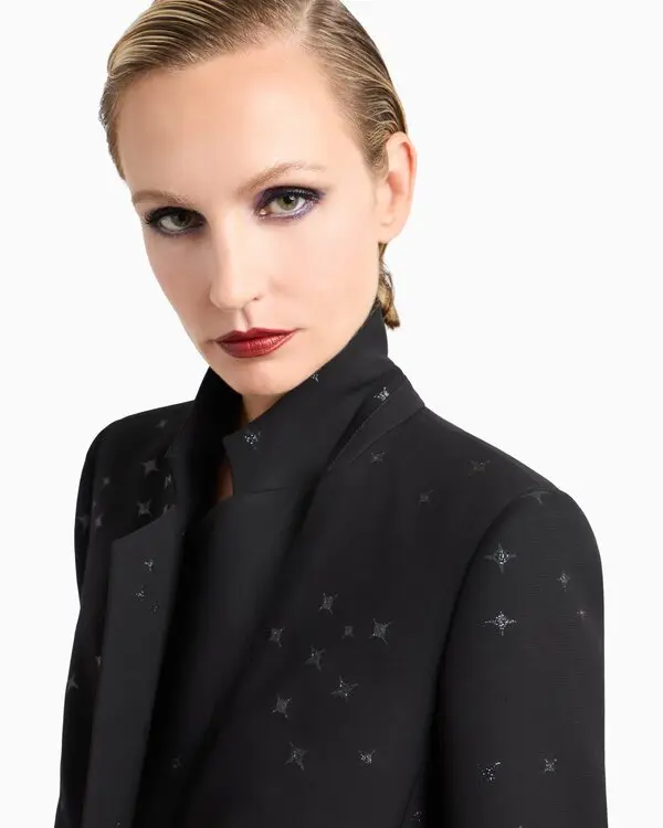 Giorgio Armani Silk Cady Long Coat With Glitter Motif