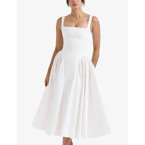 House Of CB Womens White Dorothy Fitted Stretch-Cotton Midi Dress Xs