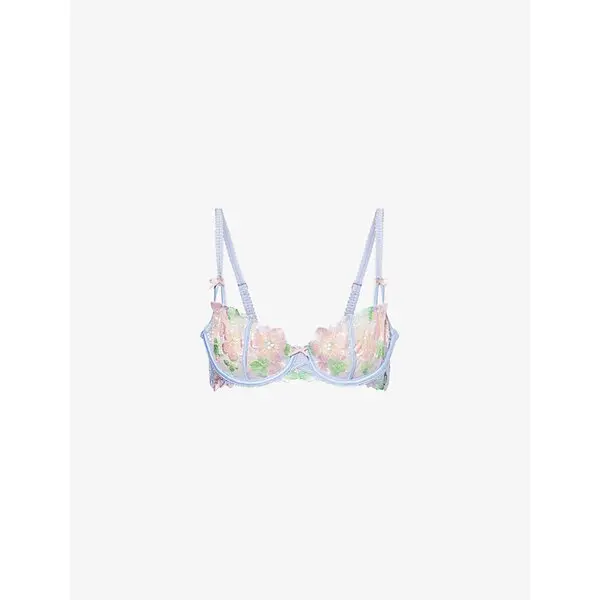 Lounge Flora Plunge Embroidered Lace Bra - Blue