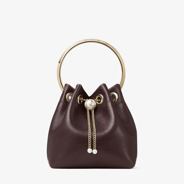 JIMMY CHOO Bon Bon Biker Leather Bag With Pearl Closure - Deep Merlot/light Gold