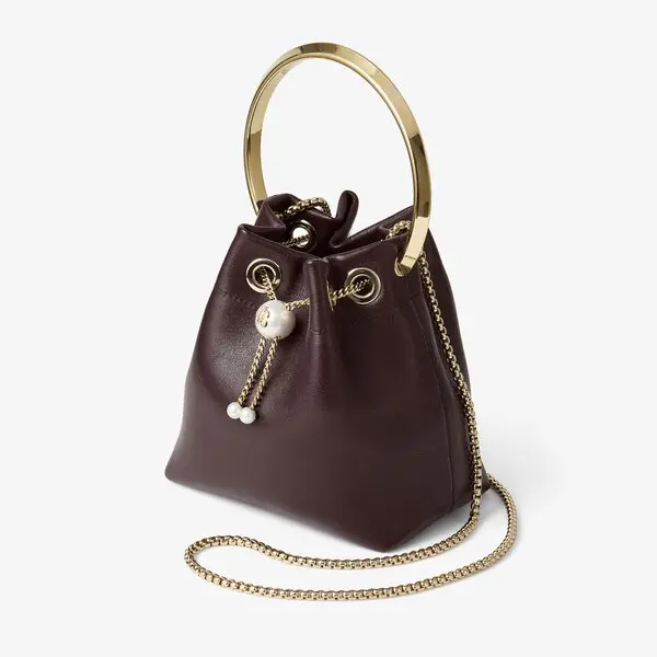 JIMMY CHOO Bon Bon Biker Leather Bag With Pearl Closure - Deep Merlot/light Gold